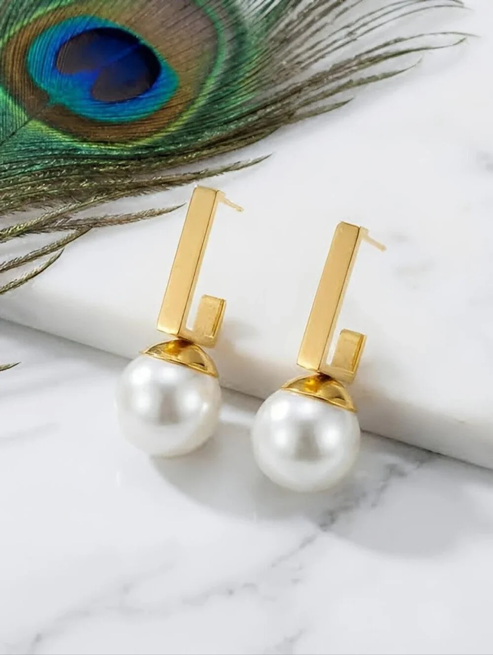 NKULTD | Jewelry | 8k Gold Plated Pearl Drop Earrings Geometric ...